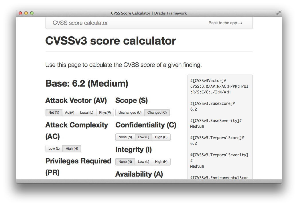 CVSSv3 Calculator - Dradis Framework Blog