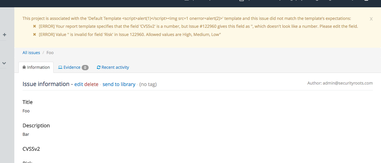 When saving an issue, Dradis makes sure you provided all the info required for the report ...